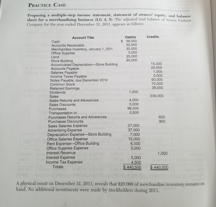 Solved PRACTICE CASE Preparing A Multiple step Income Chegg