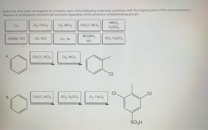 Solved Select the best order of reagents to complete each of | Chegg.com