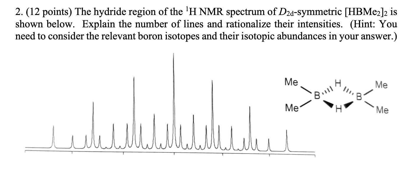Solved (12 ﻿points) ﻿The hydride region of the ?1H ﻿NMR | Chegg.com