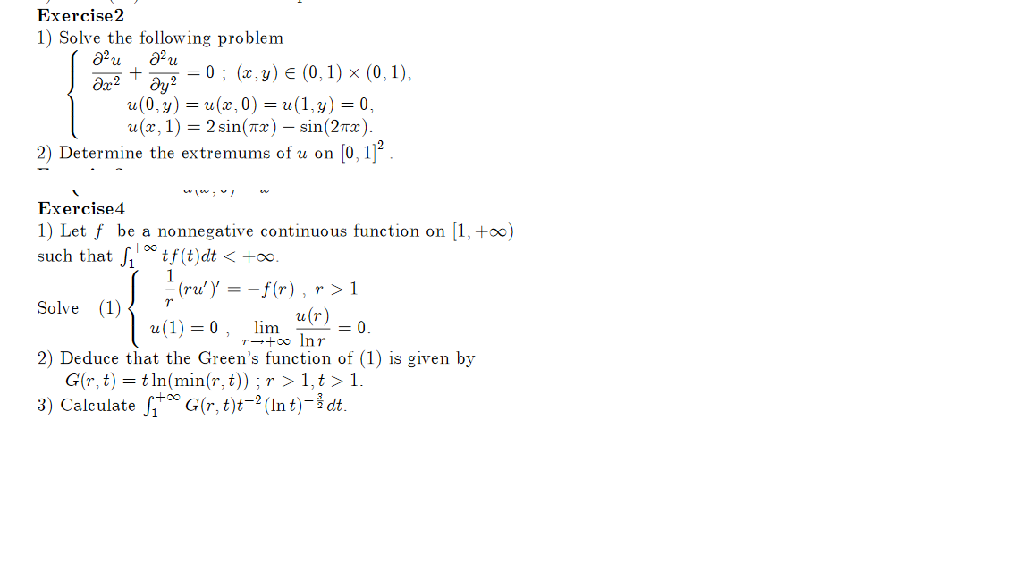 Solved Exercise 2 1) Solve the following problem au au + = | Chegg.com