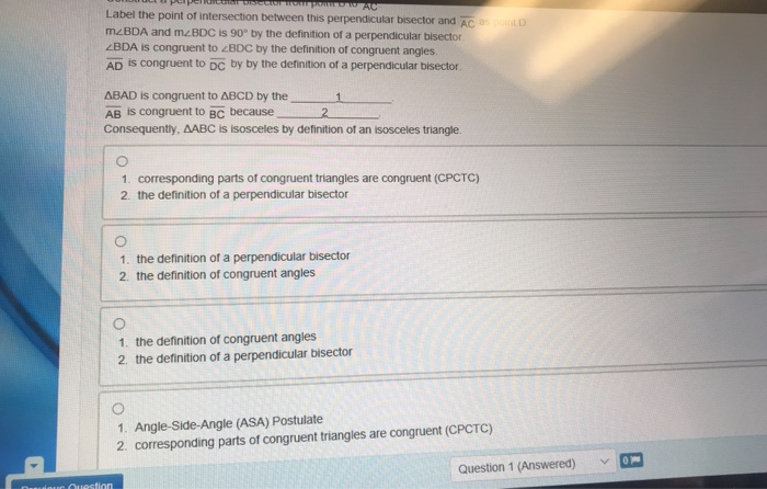 Solved In AABC shown below. LBAC is congruent to LBCA Given: | Chegg.com