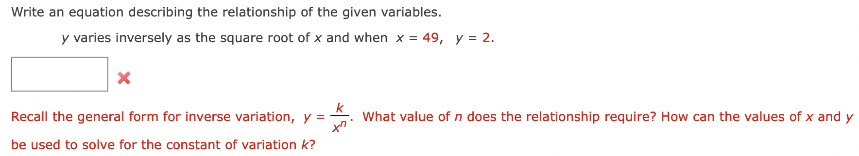 Solved Write an equation describing the relationship of the | Chegg.com