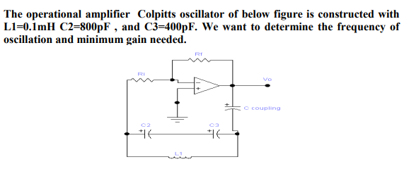 Solved The operational amplifier Colpitts oscillator of | Chegg.com