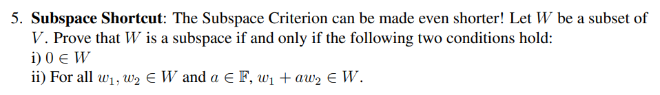 Solved 5. Subspace Shortcut: The Subspace Criterion can be | Chegg.com