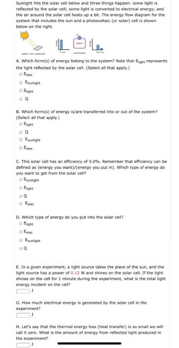 Solved Sunlight hits the solar cell below and three things | Chegg.com