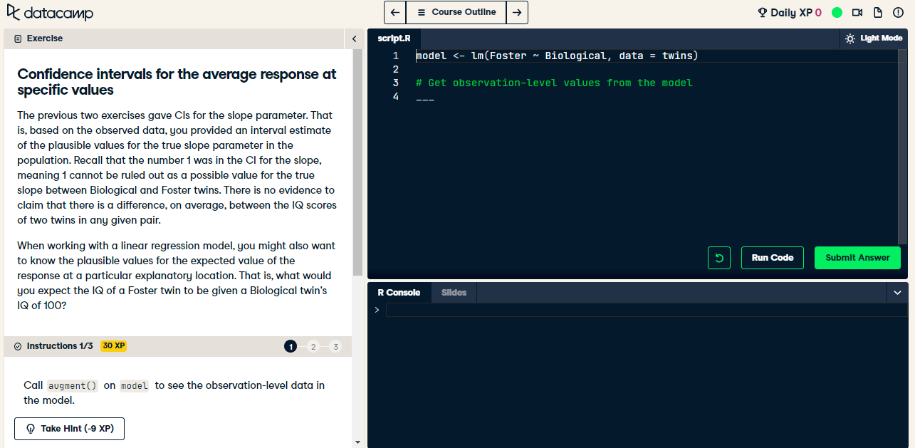Solved I datacamp { = Course Outline 9 Daily XPO Exercise | Chegg.com