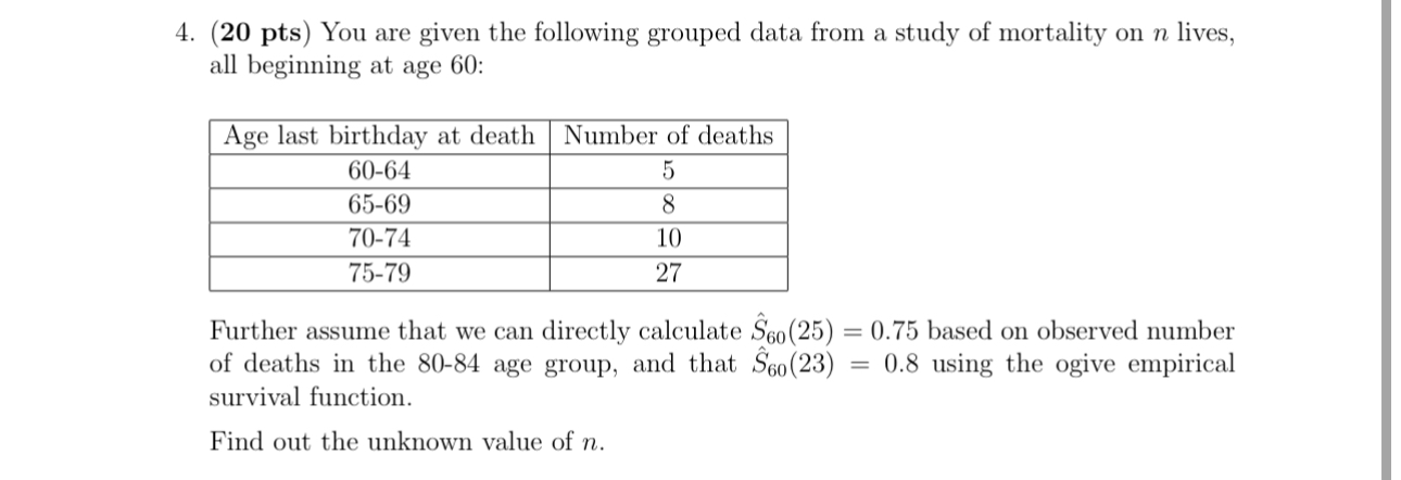 Solved 4. (20 pts) You are given the following grouped data | Chegg.com