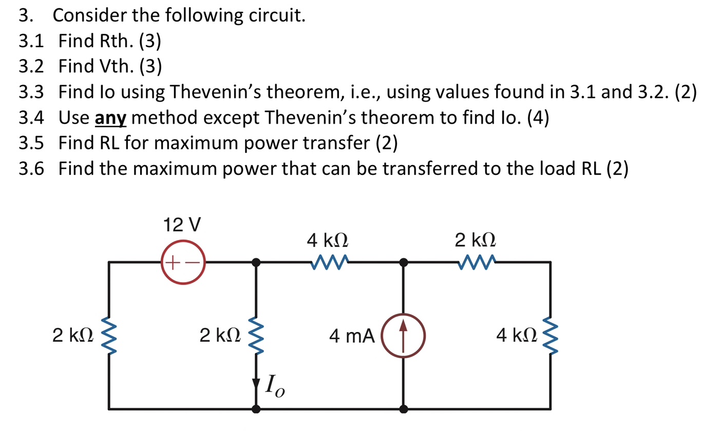 Solved 3. Consider the following circuit. 3.1 Find Rth. (3) | Chegg.com