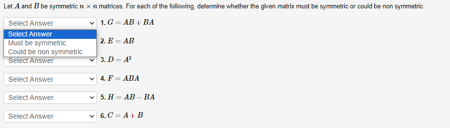 Solved Let A and B be symmetric n×n matrices. For each of | Chegg.com