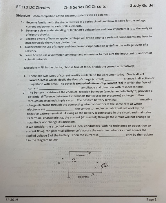 Solved EE110 DC Circuits Ch 5 Series DC Circuits Study Guide | Chegg.com