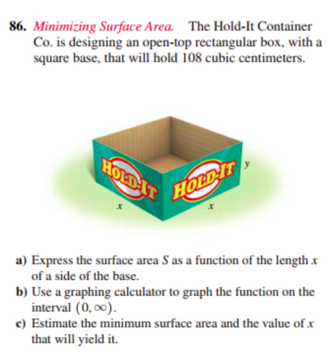 Solved 86. Minimizing Surface Area. The Hold-It Container | Chegg.com