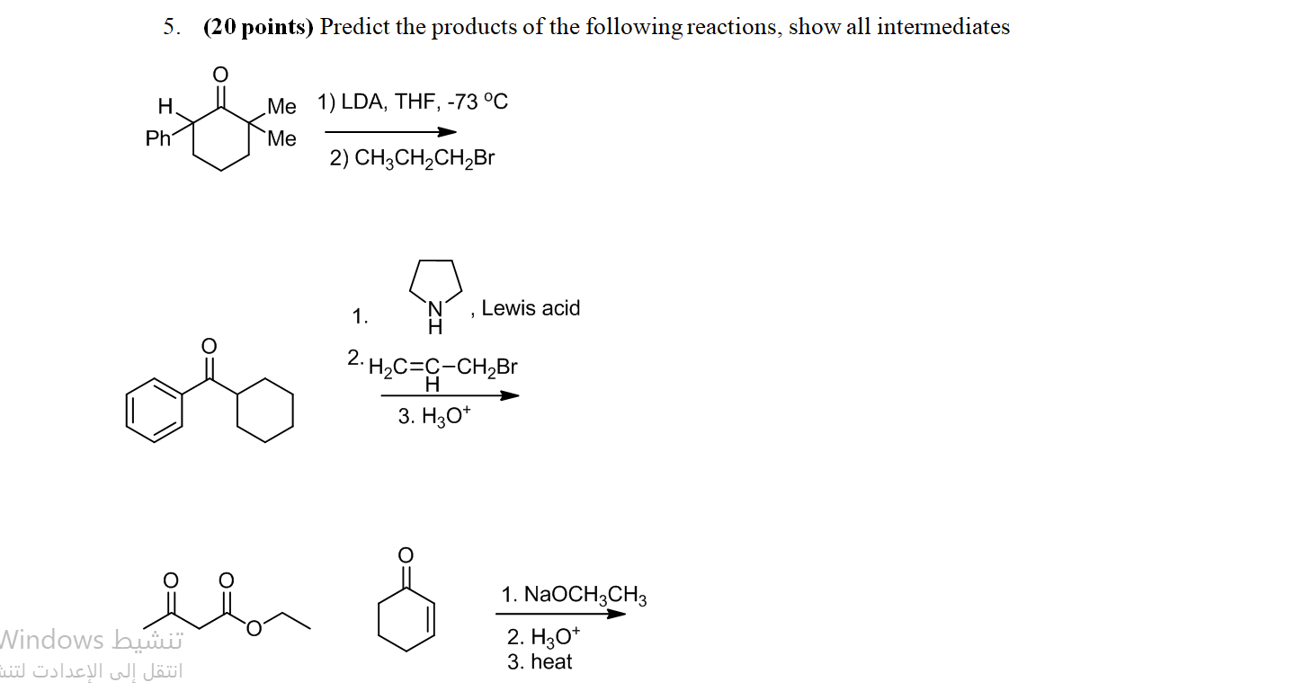 Solved 5. (20 points) Predict the products of the following | Chegg.com