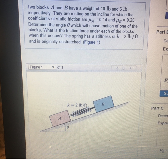 Solved Two blocks A and B have a weight of 10 lb and 6 lb | Chegg.com