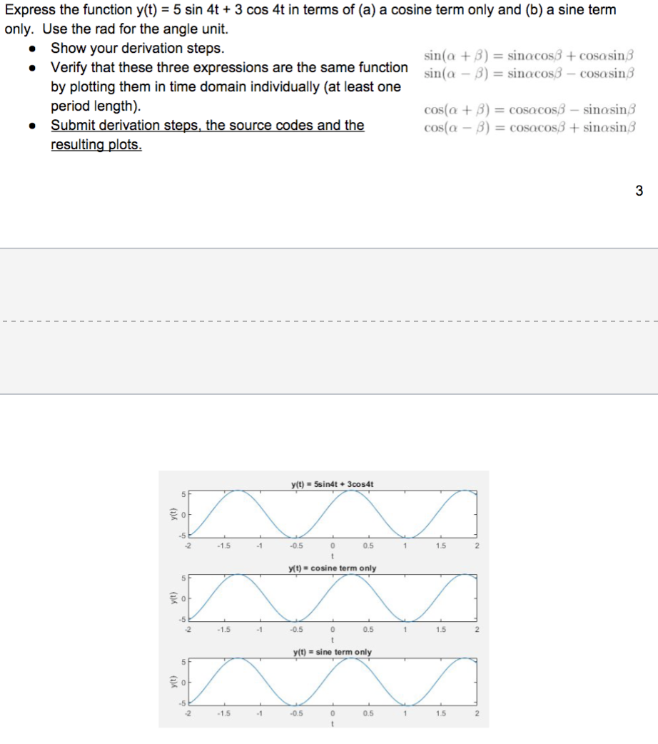 Solved . O Express the function y(t) = 5 sin 4t + 3 cos 4t | Chegg.com