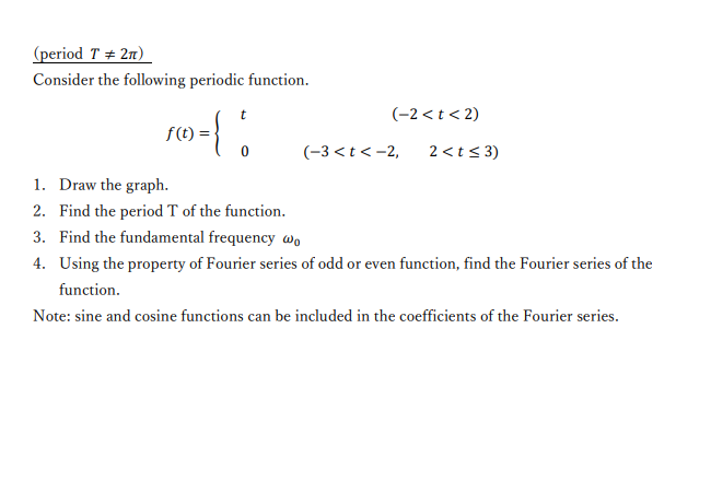Solved Consider the following periodic function. f(t)={t0(−2 | Chegg.com