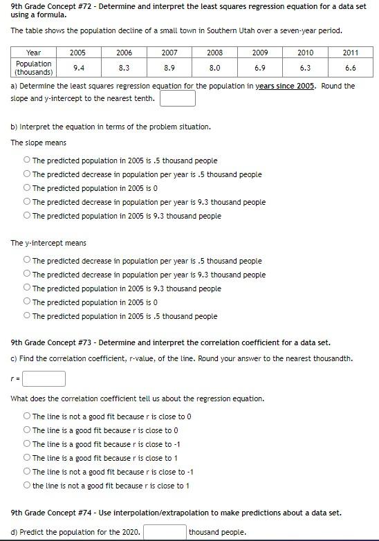 Solved 9 th Grade Concept \#72 - Determine and interpret the | Chegg.com