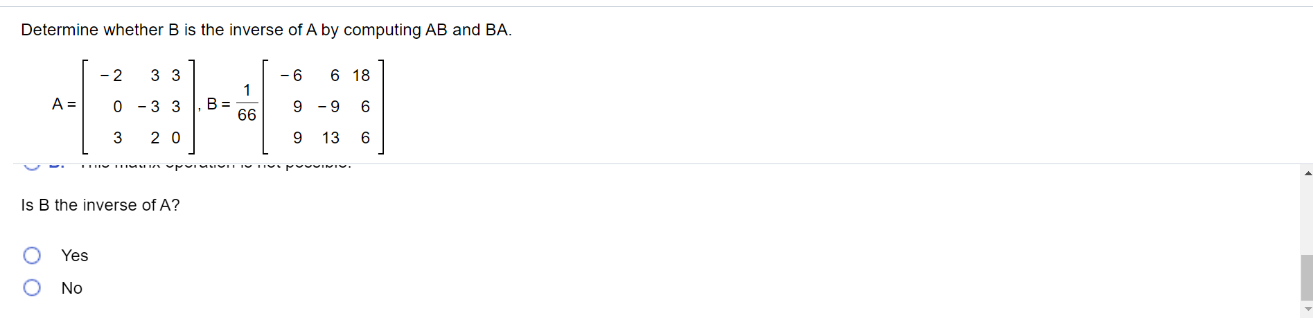 Solved Determine whether B is the inverse of A by computing | Chegg.com
