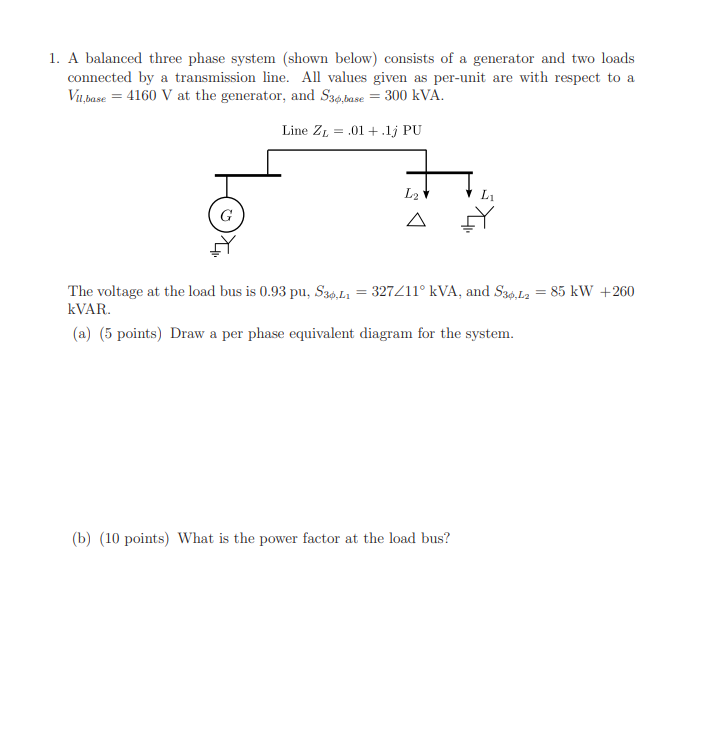 Solved 1. A balanced three phase system (shown below) | Chegg.com