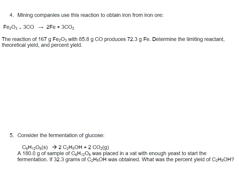 Solved 4 Mining Companies Use This Reaction To Obtain Iron