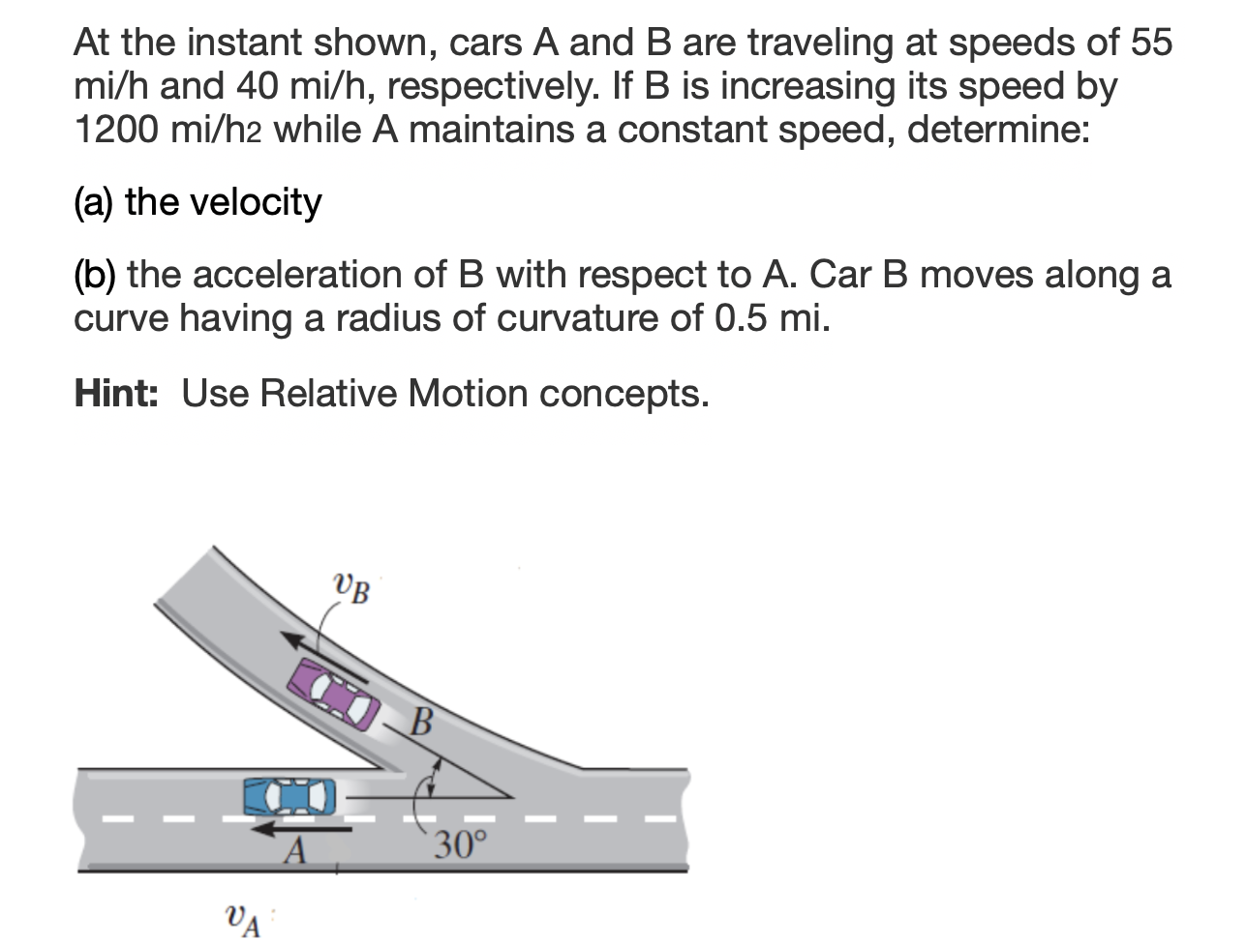 Solved At the instant shown, cars A and B are traveling at | Chegg.com