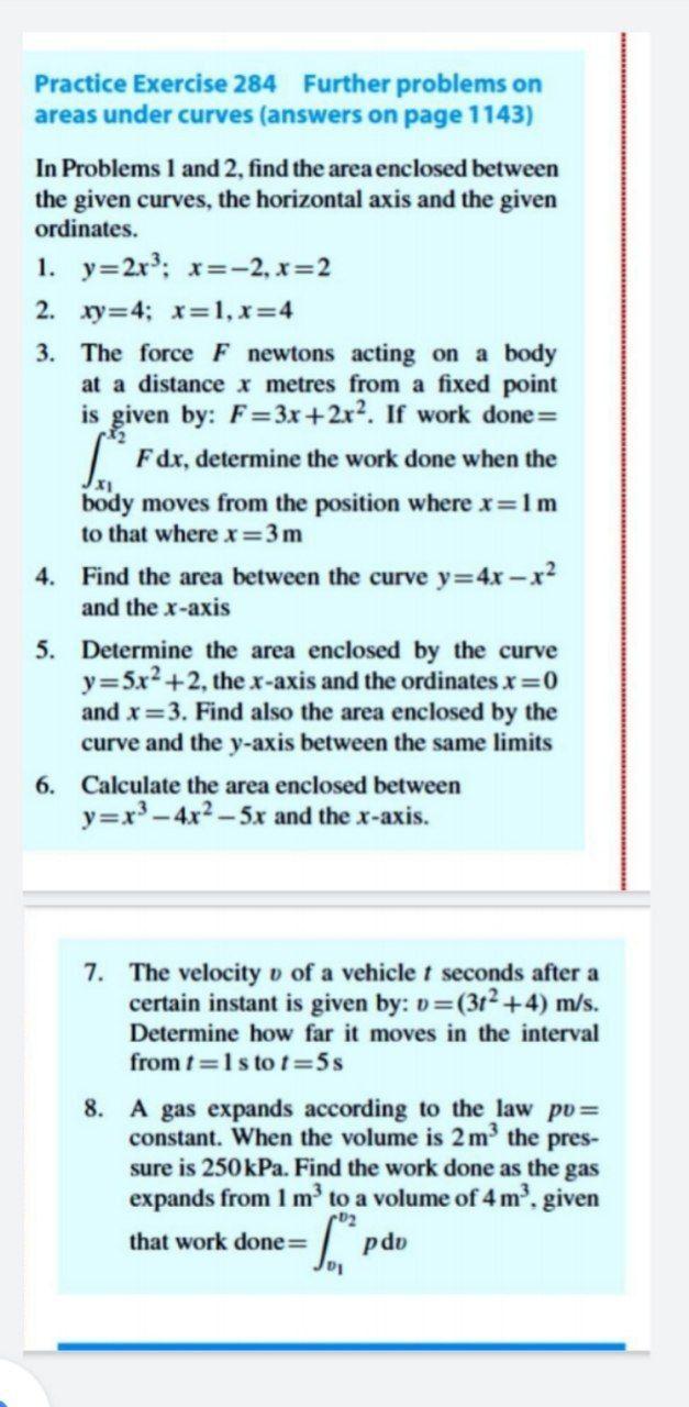 Solved Practice Exercise 284 Further problems on areas under | Chegg.com