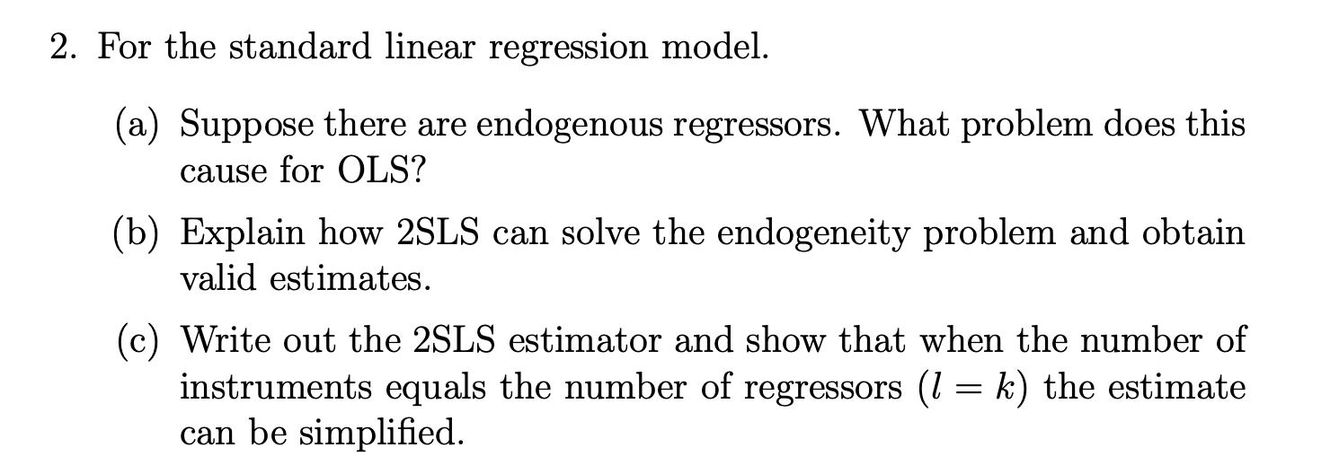 Solved 2. For the standard linear regression model. (a) | Chegg.com