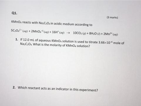 Solved KMnO4 reacts with Na2C2O4 in acidic medium according | Chegg.com