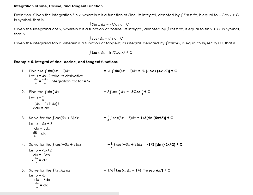 Solved Activity 10. Integral of sine, cosine, and tangent | Chegg.com