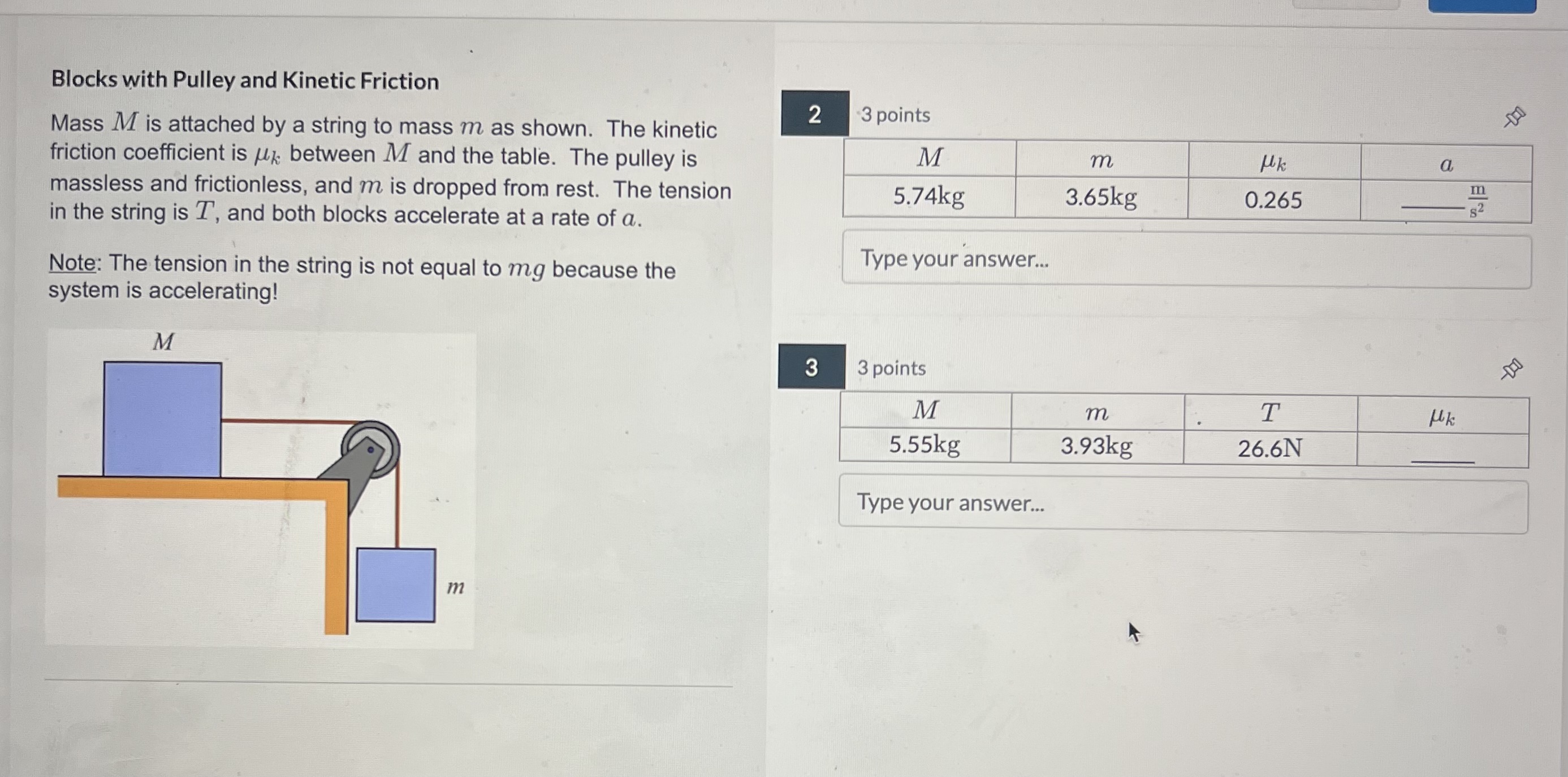 Solved Blocks with Pulley and Kinetic Friction Mass M is | Chegg.com