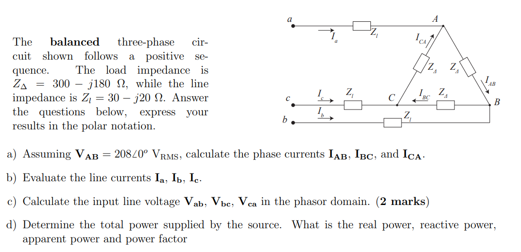 Solved The balanced three-phase circuit shown follows a | Chegg.com