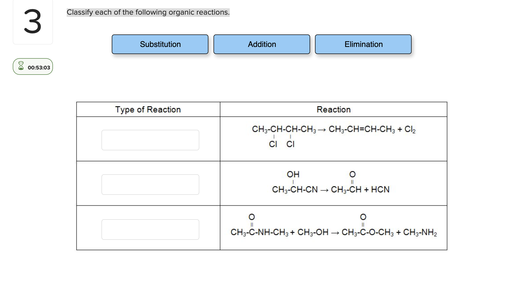 Solved Classify each of the following organic reactions. | Chegg.com