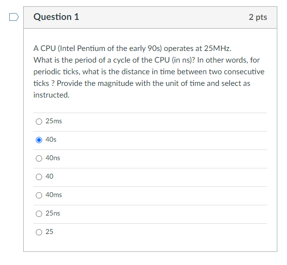 Solved A CPU (Intel Pentium of the early 90s) operates at | Chegg.com