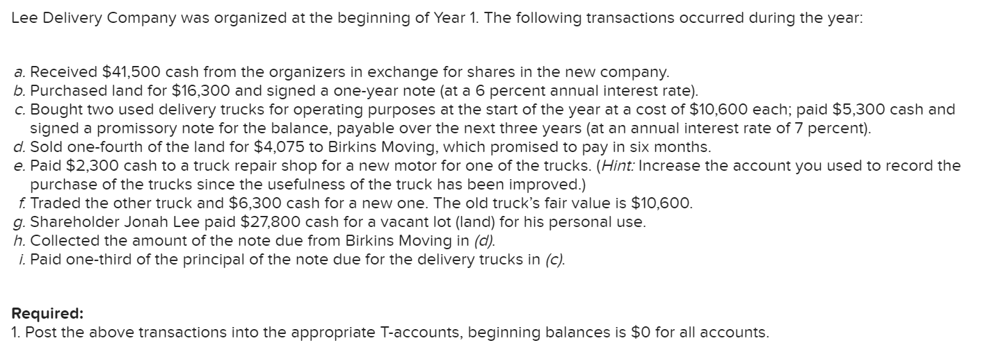 Solved Lee Delivery Company was organized at the beginning | Chegg.com