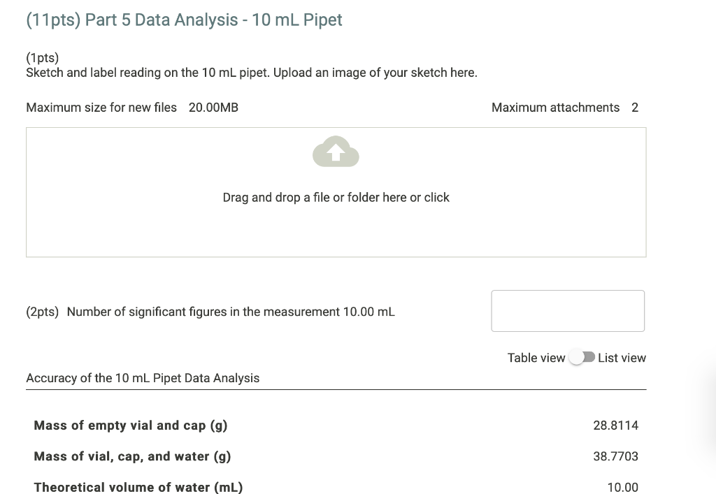 Solved (11pts) Part 5 Data Analysis - 10 ml Pipet (1pts) | Chegg.com