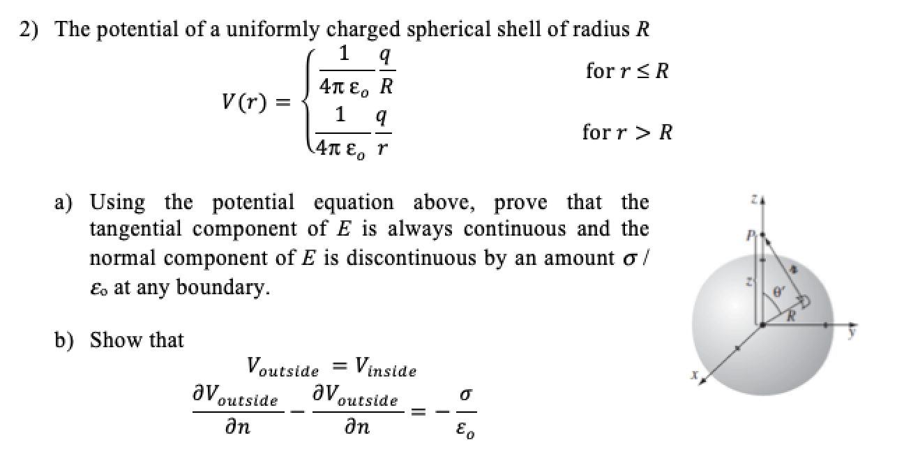 Solved 2) The potential of a uniformly charged spherical | Chegg.com