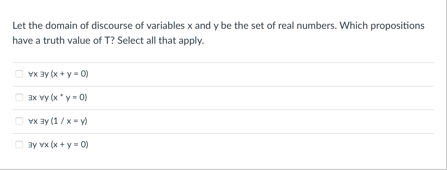 Solved Let the domain of discourse of variables x and y be | Chegg.com