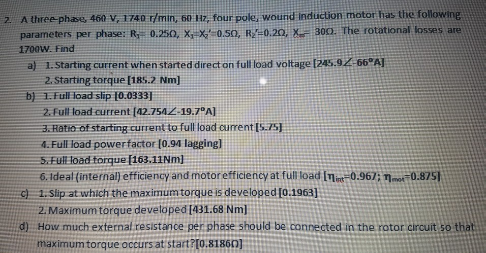 Solved 2. A three-phase, 460 V, 1740 r/min, 60 Hz, four | Chegg.com