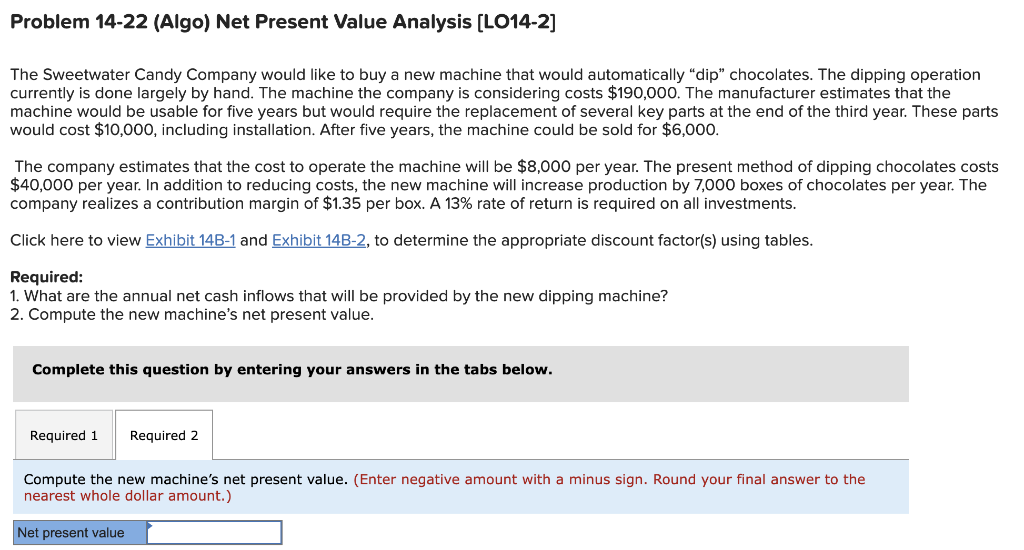 Solved Problem 14-22 (Algo) Net Present Value Analysis | Chegg.com