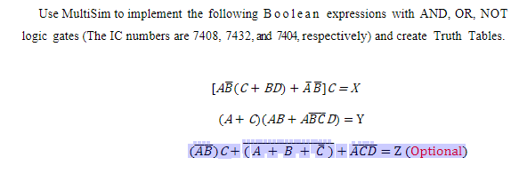 Solved Use MultiSim to implement the following Boolean | Chegg.com