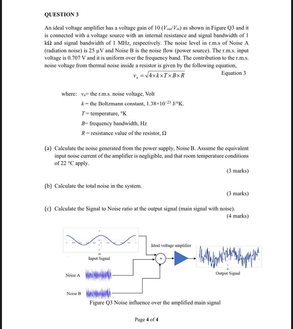 Solved QUESTION 3 An ideal voltage amplifier has a voltage | Chegg.com