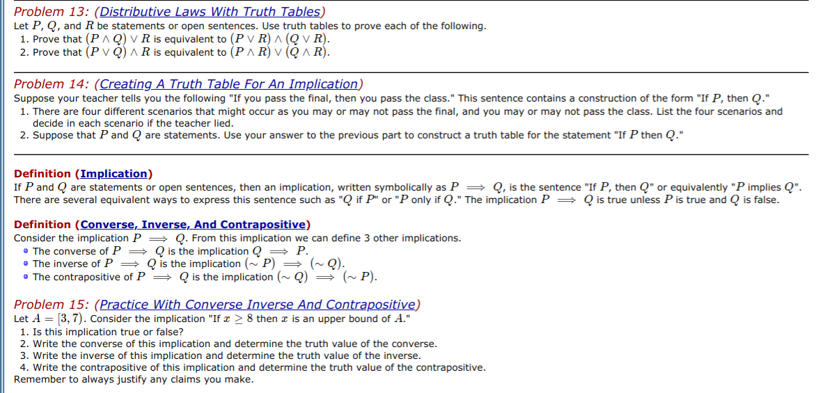 Solved Problem 13: (Distributive Laws With Truth Tables) Let | Chegg.com