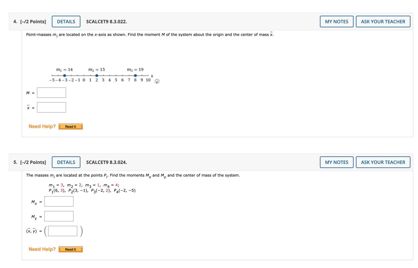 Solved /2 Points] SCALCET9 8.3.022. Point-masses mi are | Chegg.com