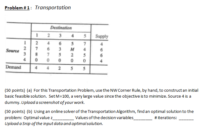 Solved Problem #1: Transportation 2 5 1 2 3 4 Demand Source | Chegg.com