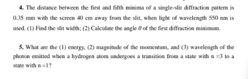 Solved 4. The distance between the first and fifth minima of | Chegg.com