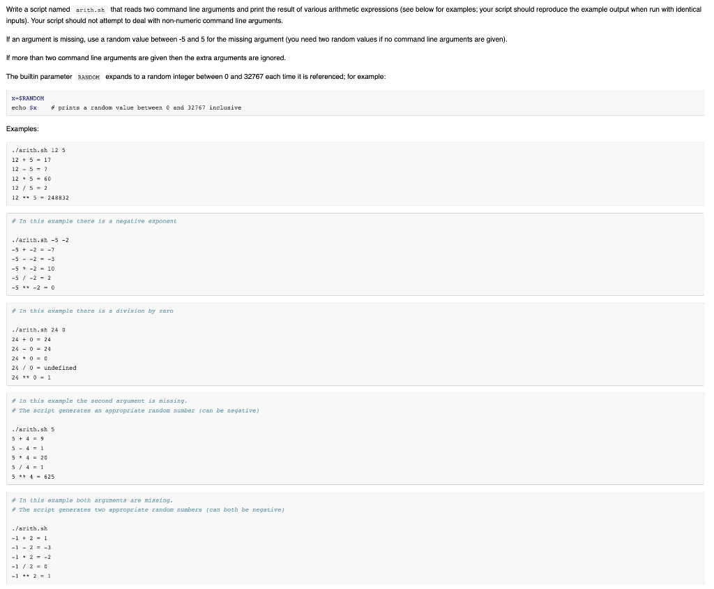 Solved Write a script named arith.sh that reads two command | Chegg.com