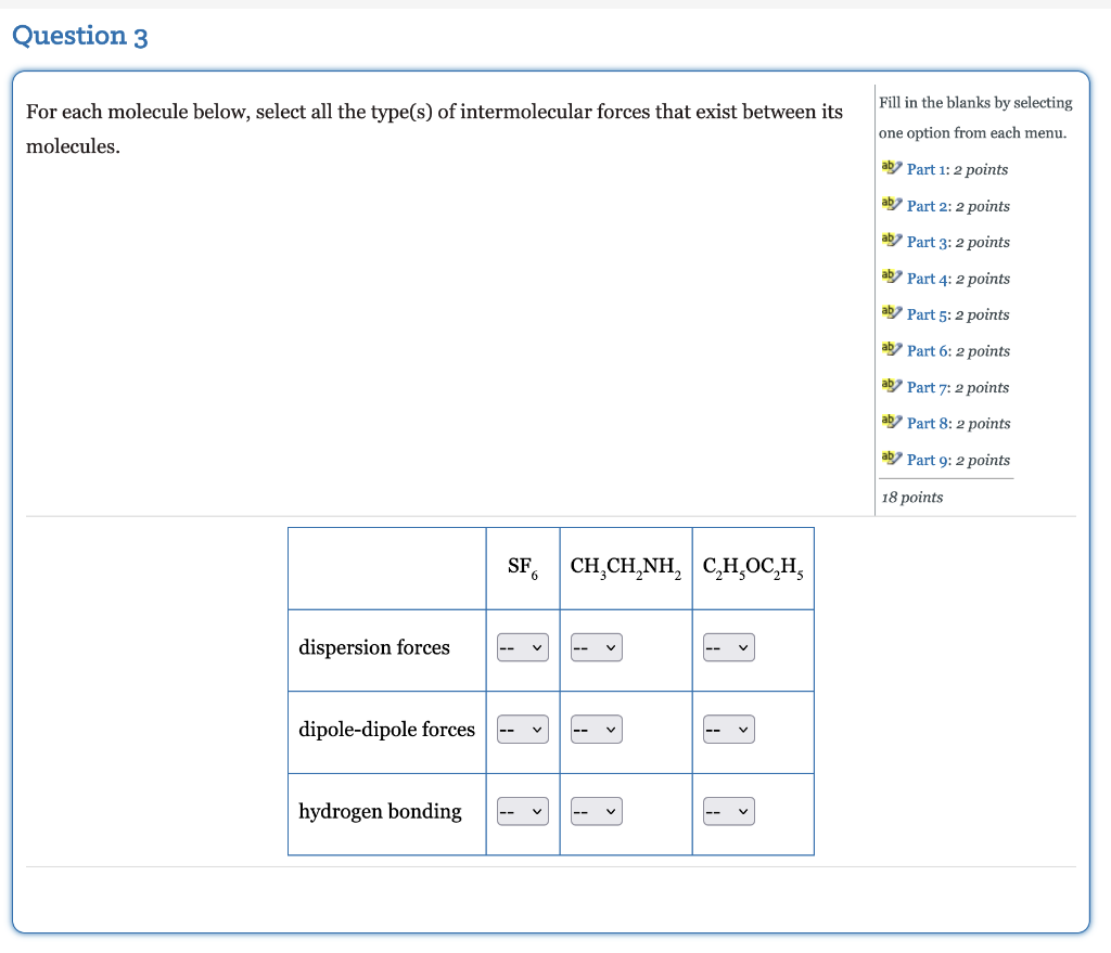 Solved For each molecule below, select all the type(s) of | Chegg.com