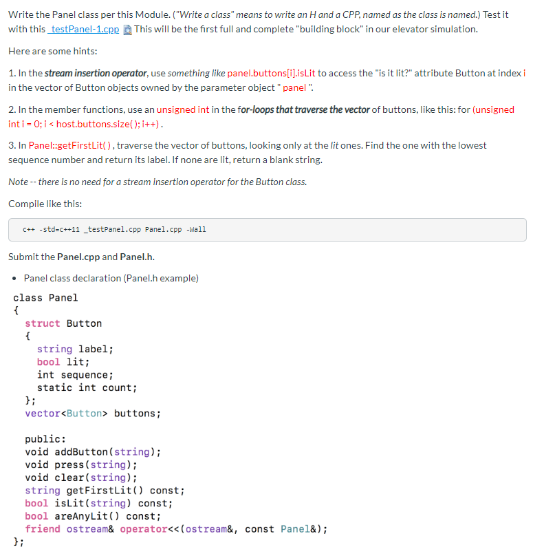 Write the Panel class per this Module. ("Write a | Chegg.com