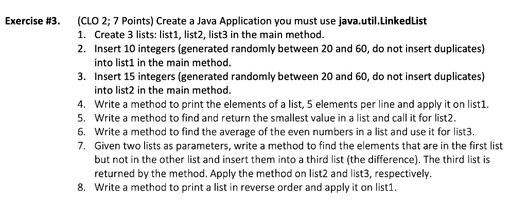 Solved (CLO 2; 7 Points) Create a Java Application you must | Chegg.com