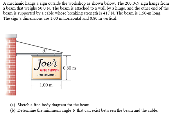 Solved A mechanic hangs a sign outside the workshop as shown | Chegg.com