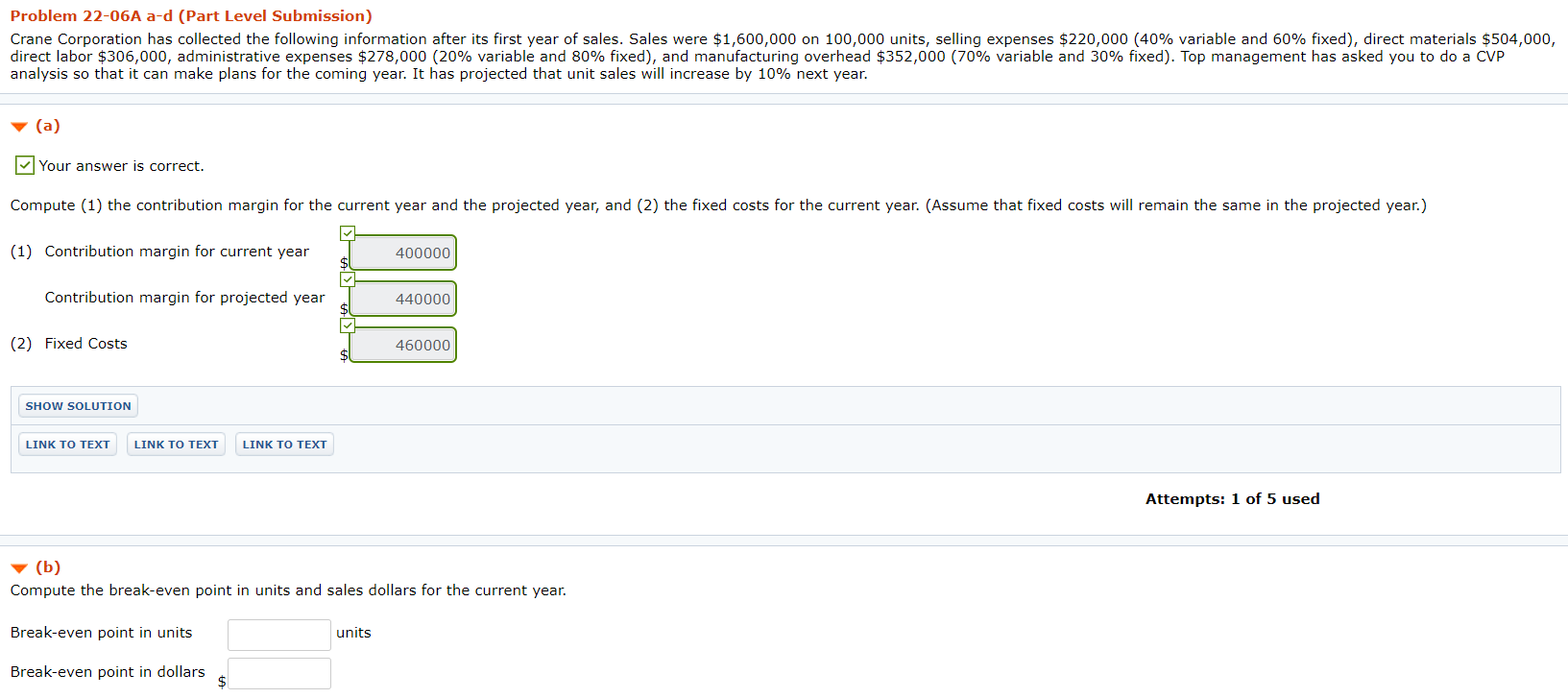 Solved Problem 22-06A a-d (Part Level Submission) Crane | Chegg.com